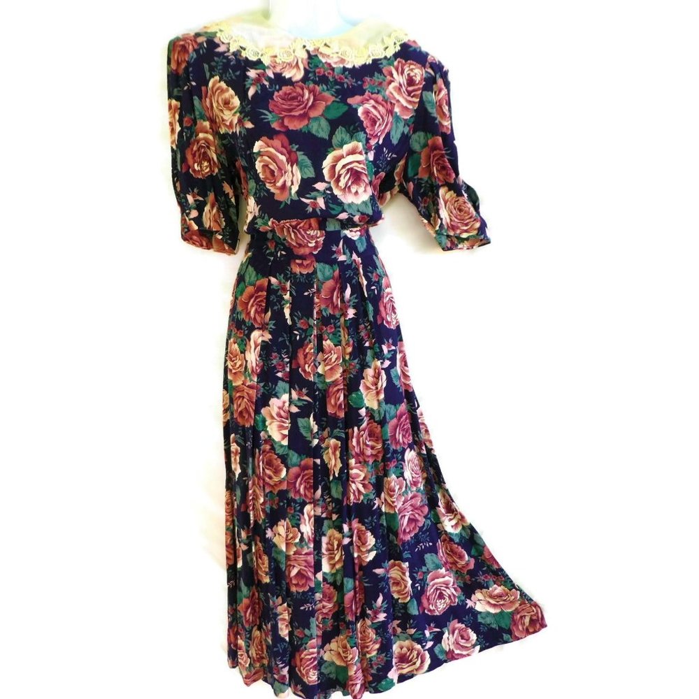 Vintage Jane Singer Dress Romantic Cottage Lace Pleat… - Gem